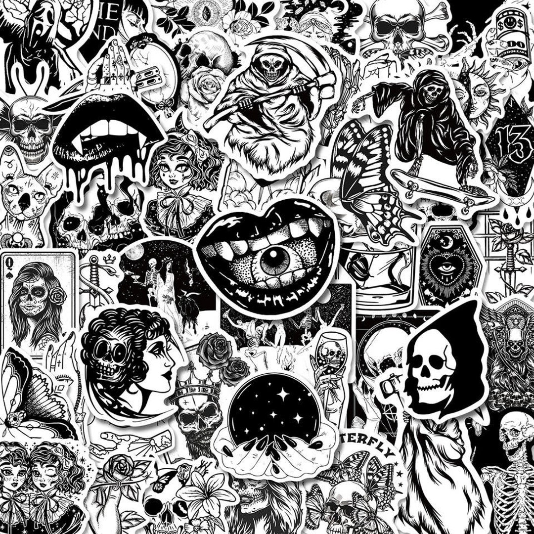 1/5/20/50pcs Black and White Horror Gothic Sticker Pack /no Duplicate ...