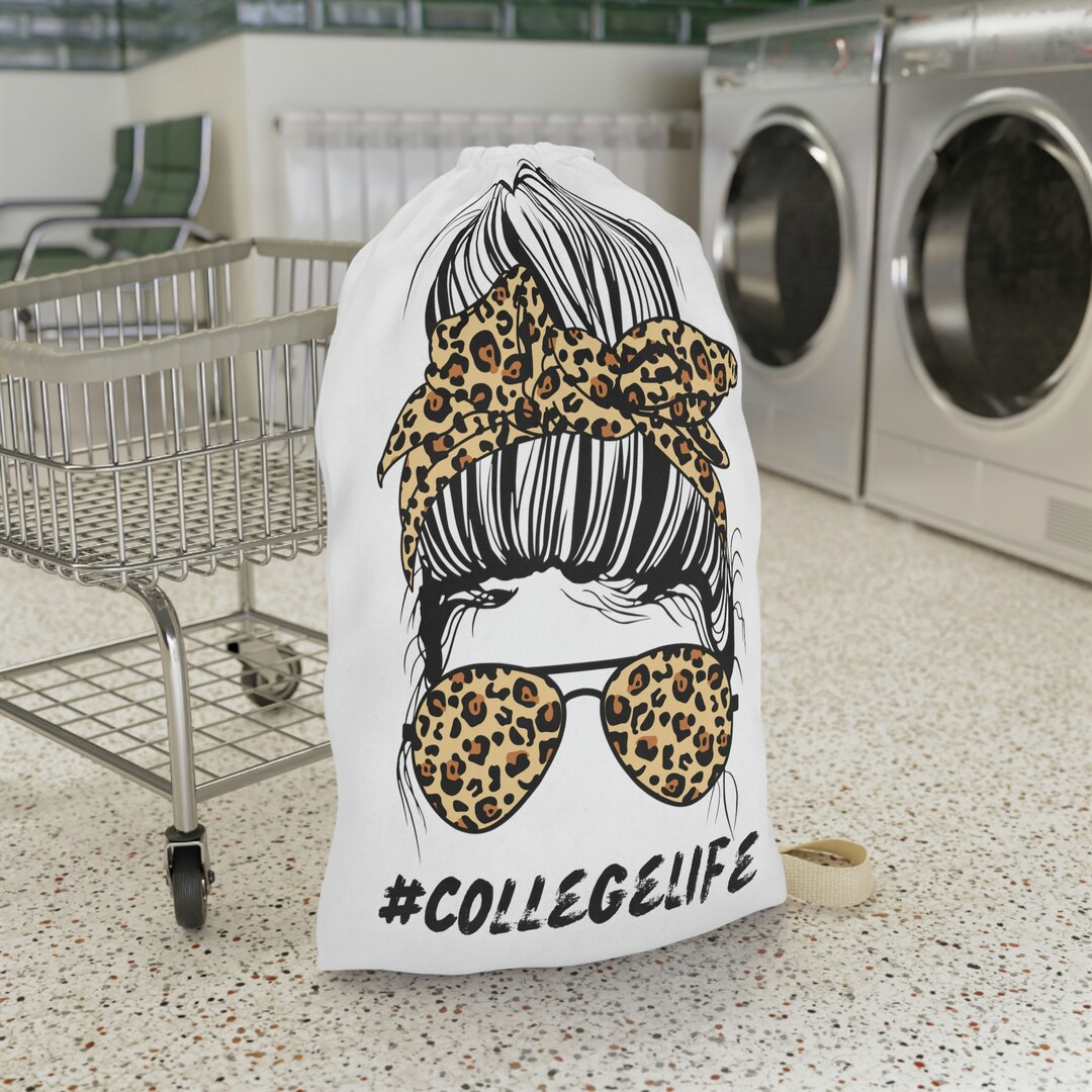 Leopard Messy Bun college Life Laundry Bag, College Laundry Bag ...