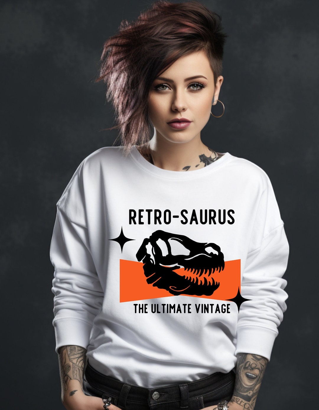 Retro-saurus Vintage Dinosaur Sweatshirt, Dinosaur Pullover, Dinosaur ...