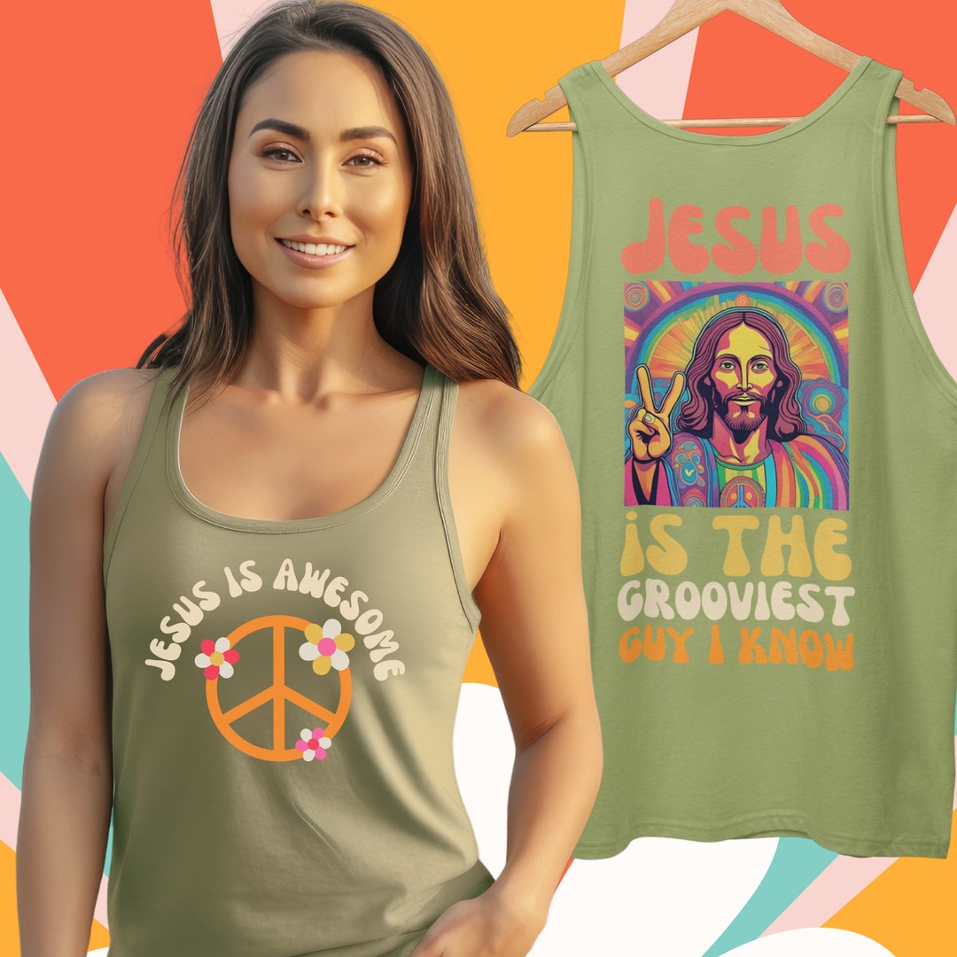 Groovy Hippie Jesus Retro Tank Top, Retro Religious, Retro Christian ...