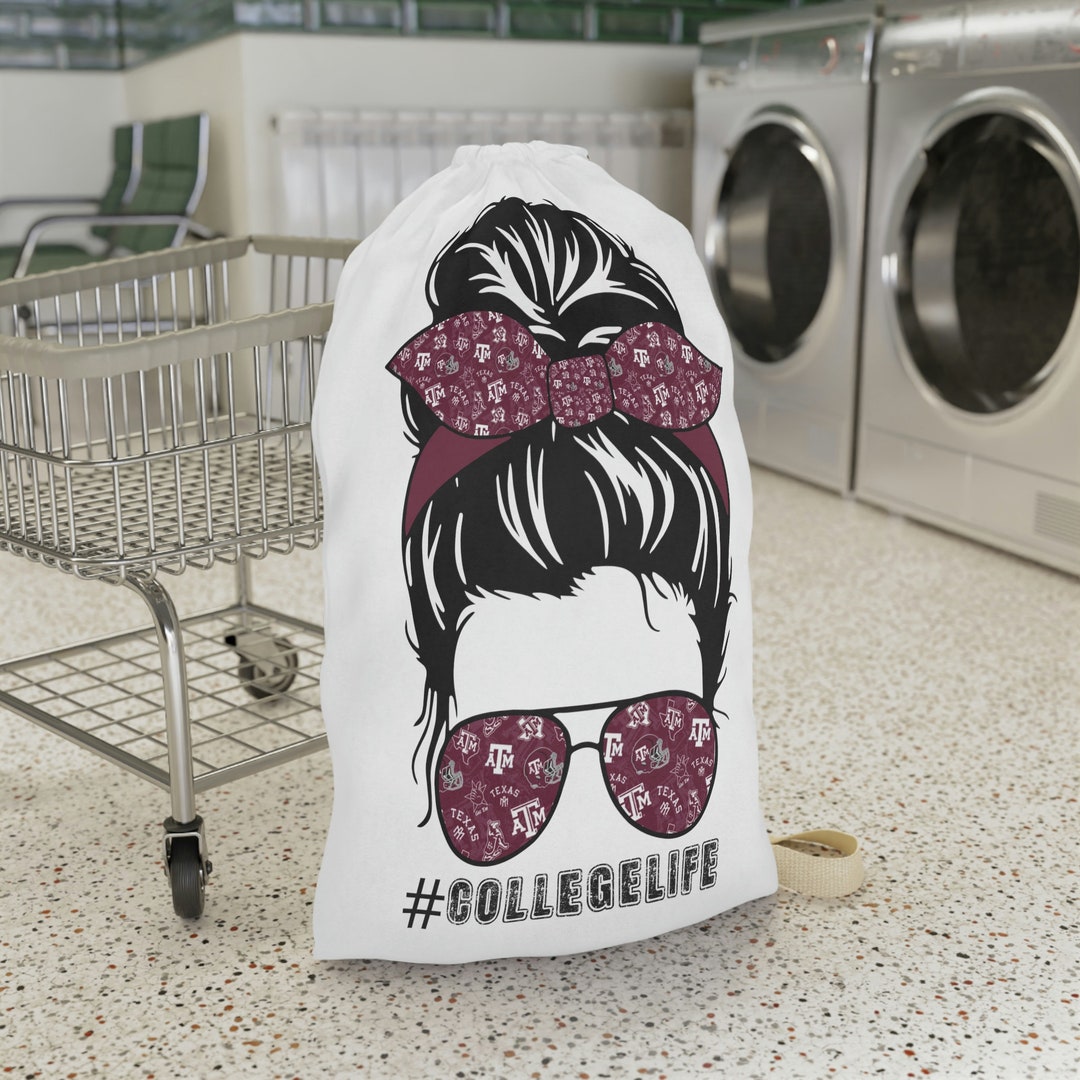 ATM Aggies Messy Bun college Life Laundry Bag, College Laundry Bag ...
