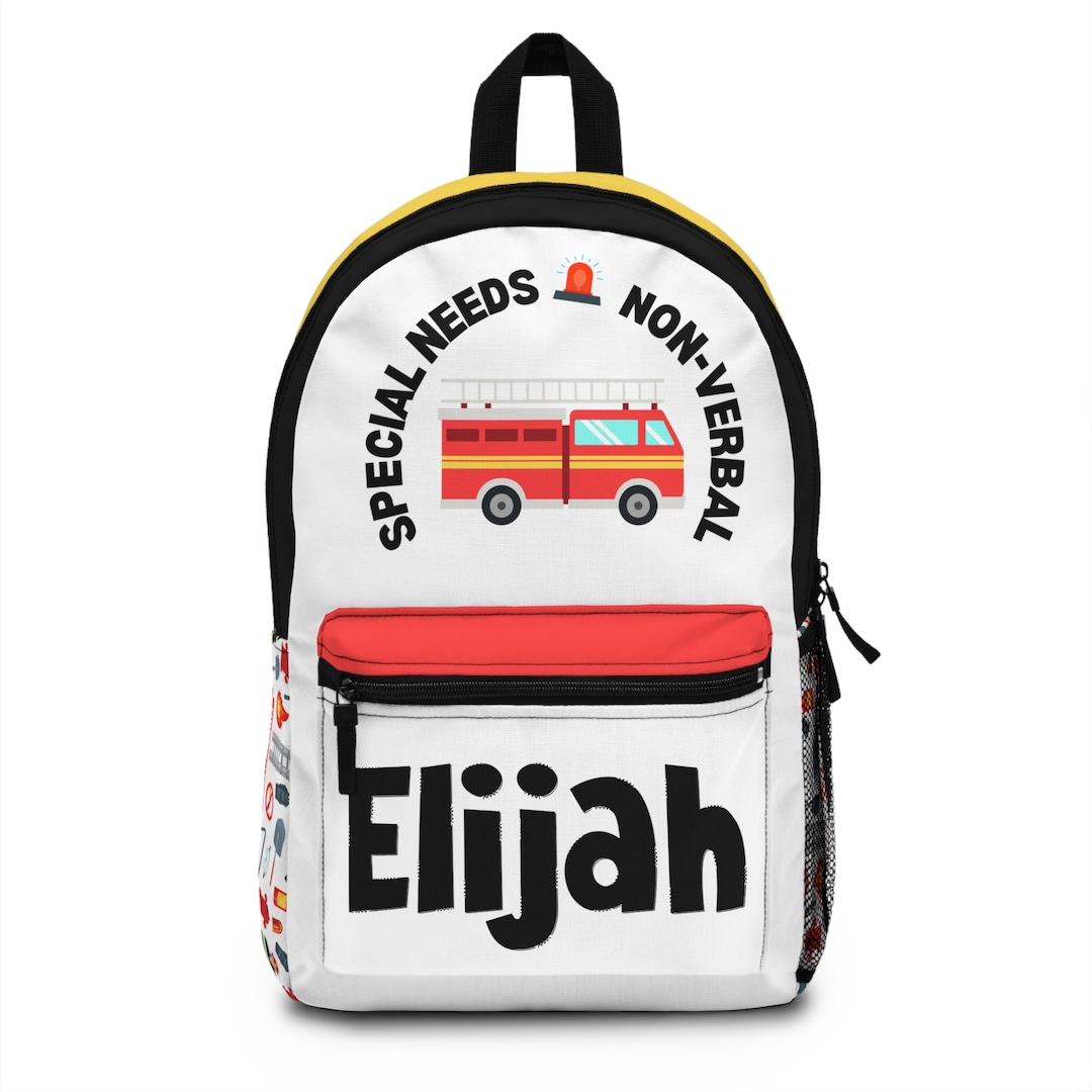 Non-verbal Firetruck Backpack - Special Needs Awareness Bag, Kids ...