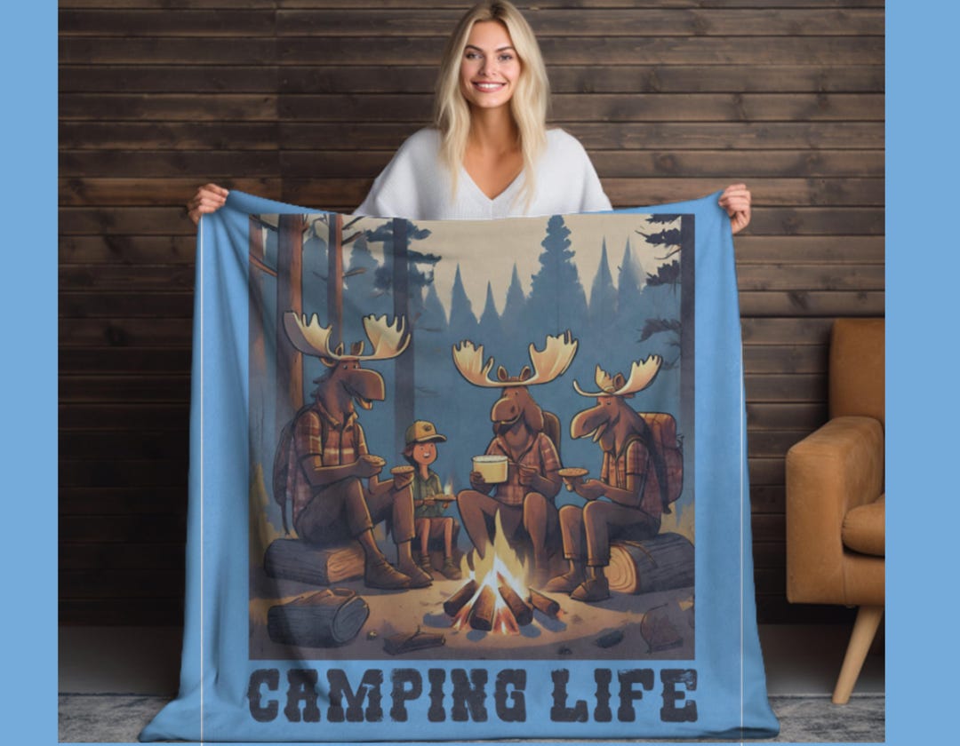 Funny Camping Life Moose Campfire Velveteen Blanket - Moose Lover Gift ...