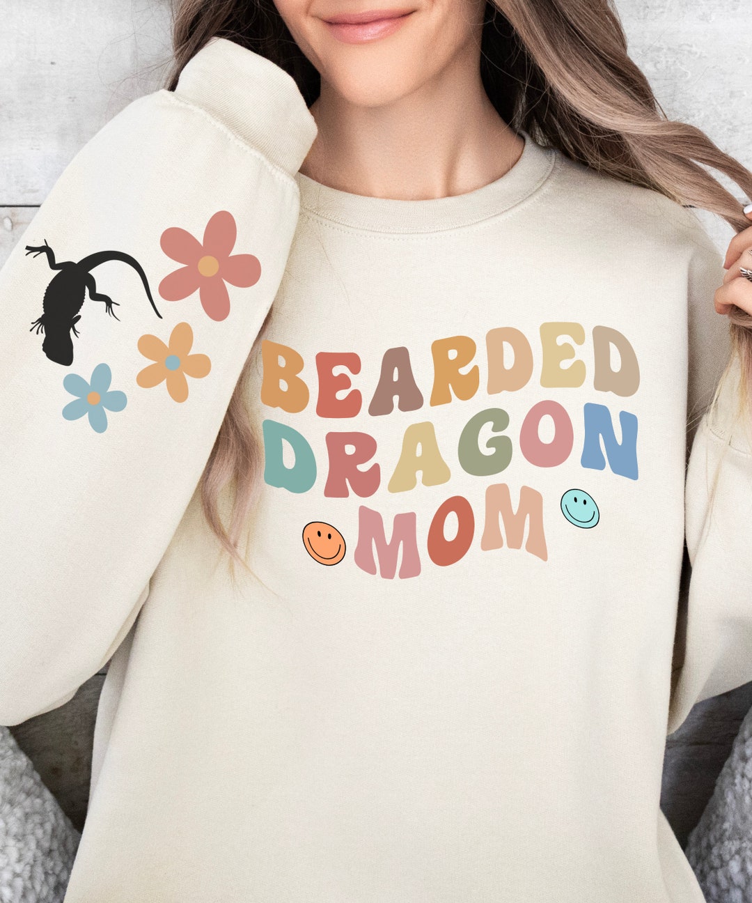 Bearded Dragon Mom Printed Sleeve Sweatshirt, Bearded Dragon Sweatshirt ...
