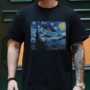 Starry Night Alien Cow Abduction Unisex Comfort Colors Shirt, Alien ...