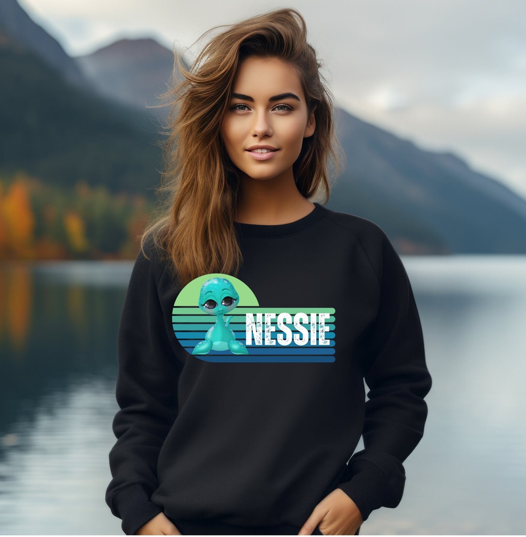Nessie Retro Sunset Sweatshirt, Cute Nessie Pullover, Loch Ness ...