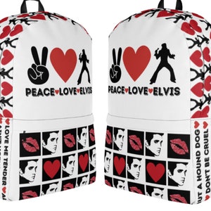 Peace Love Elvis Backpack, Elvis Presley Bag, Rock and Roll Backpack ...