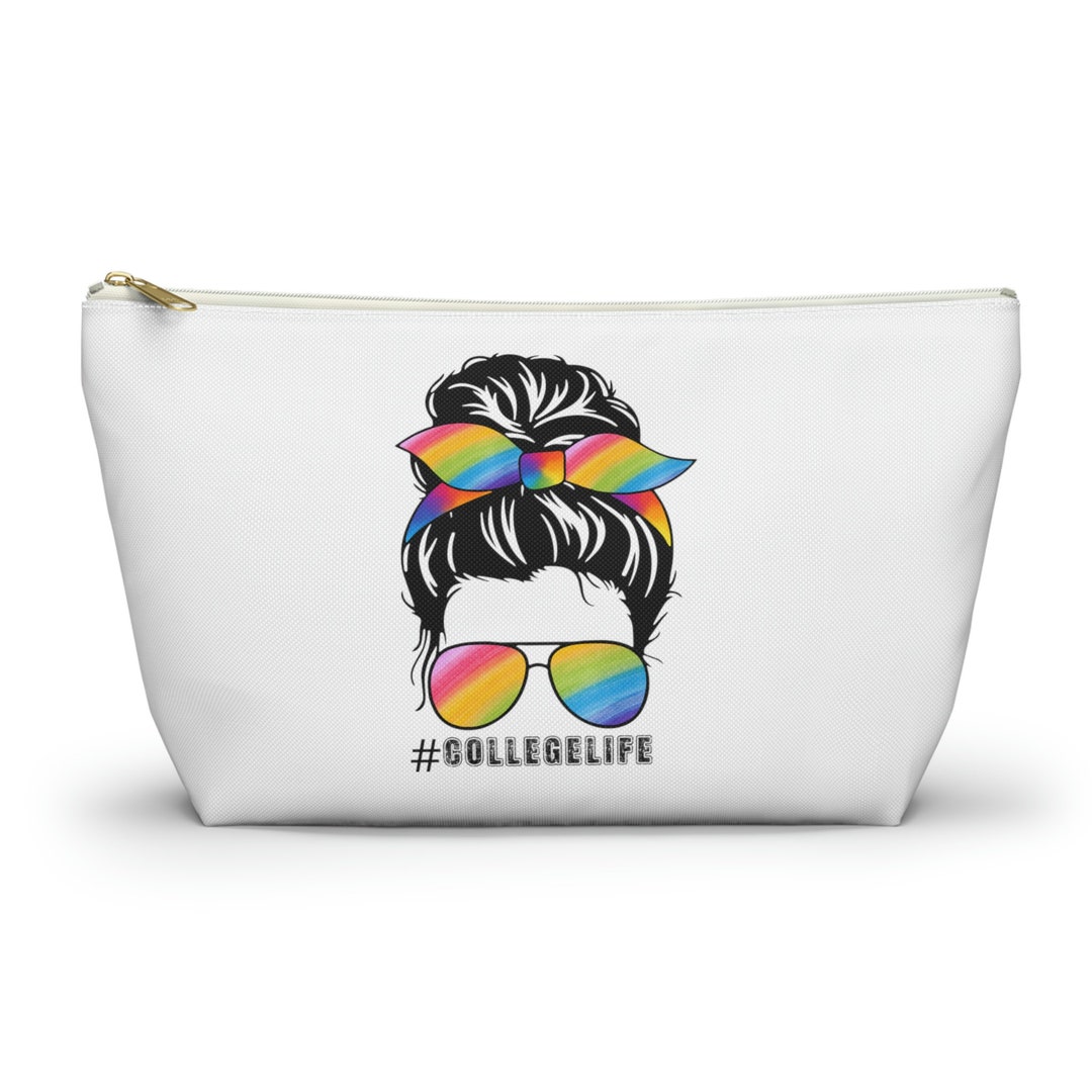 Rainbow Ombre Print Messy Bun colleglife Bag, College Merch, Messy Bun ...