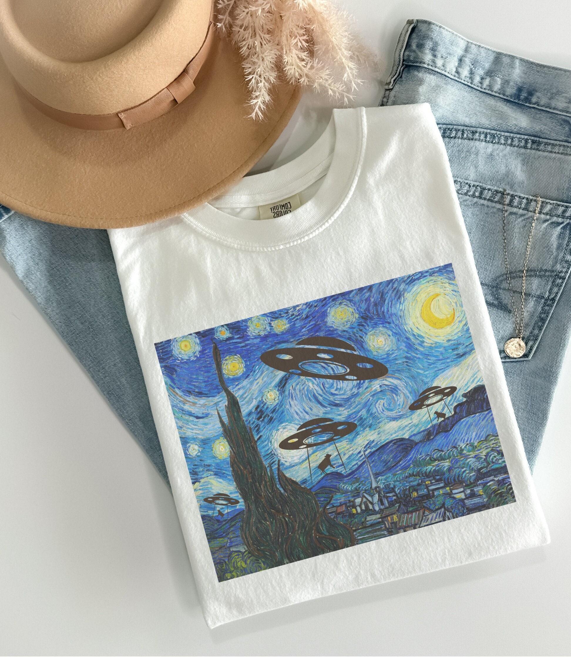 Starry Night Alien Cow Abduction Unisex Comfort Colors Shirt - Etsy