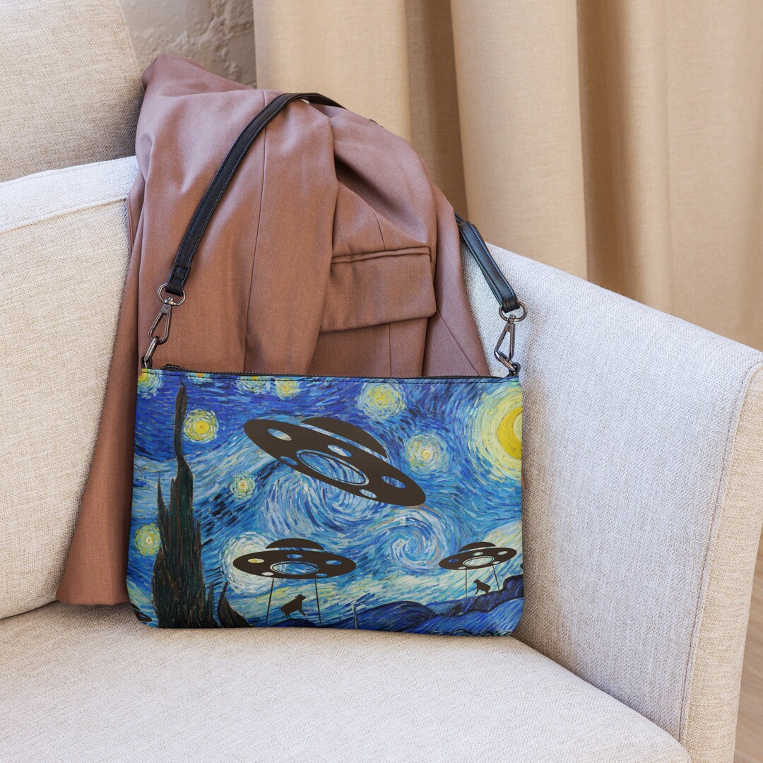 UFO Alien Cow Abduction Starry Night Crossbody Bag, UFO Purse, Alien ...
