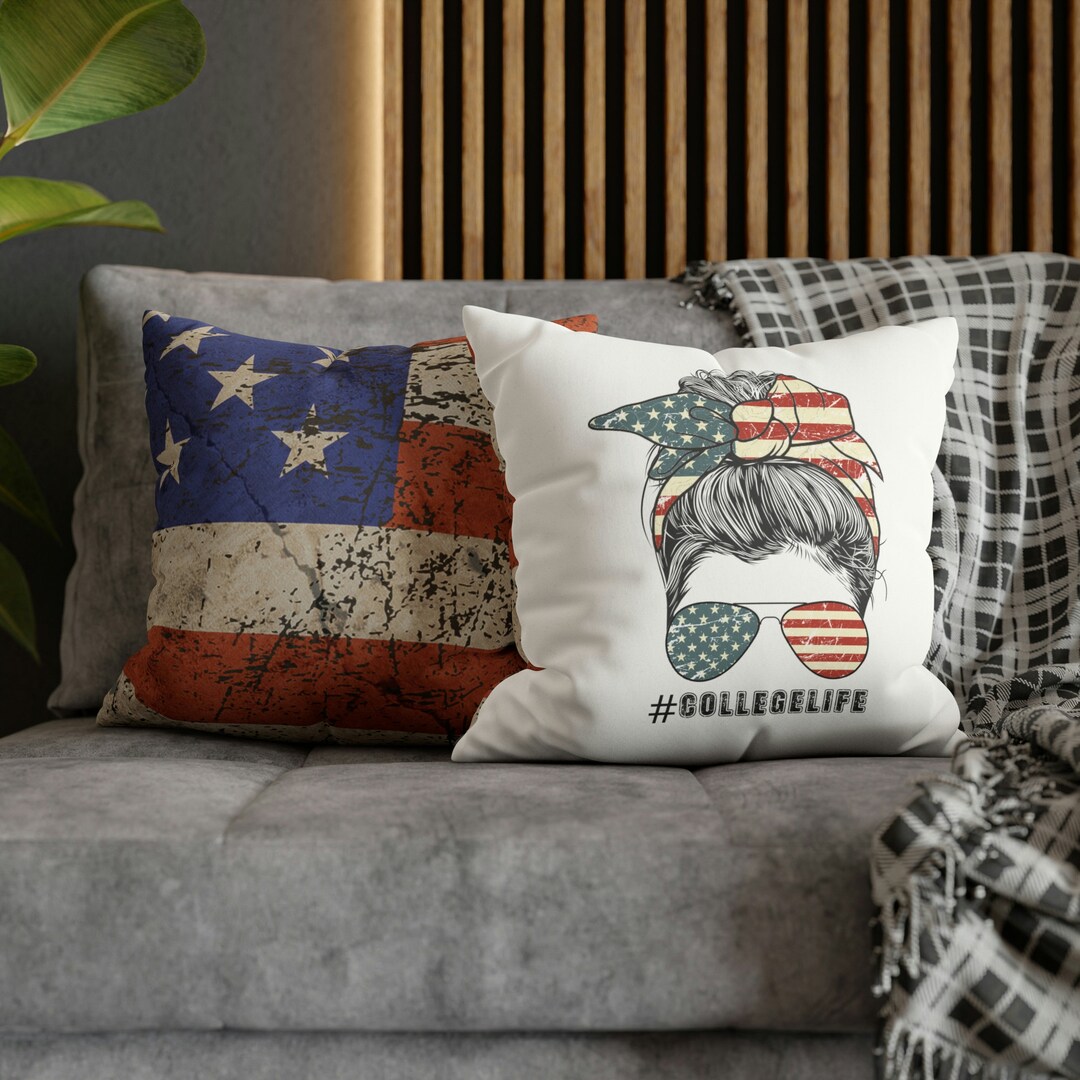 Patriotic Messy Bun colleglife Throw Pillowcase, College Merch ...