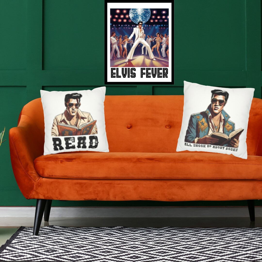 Elvis All Shook up About Reading 2-sided Throw Pillow Cover, Elvis ...