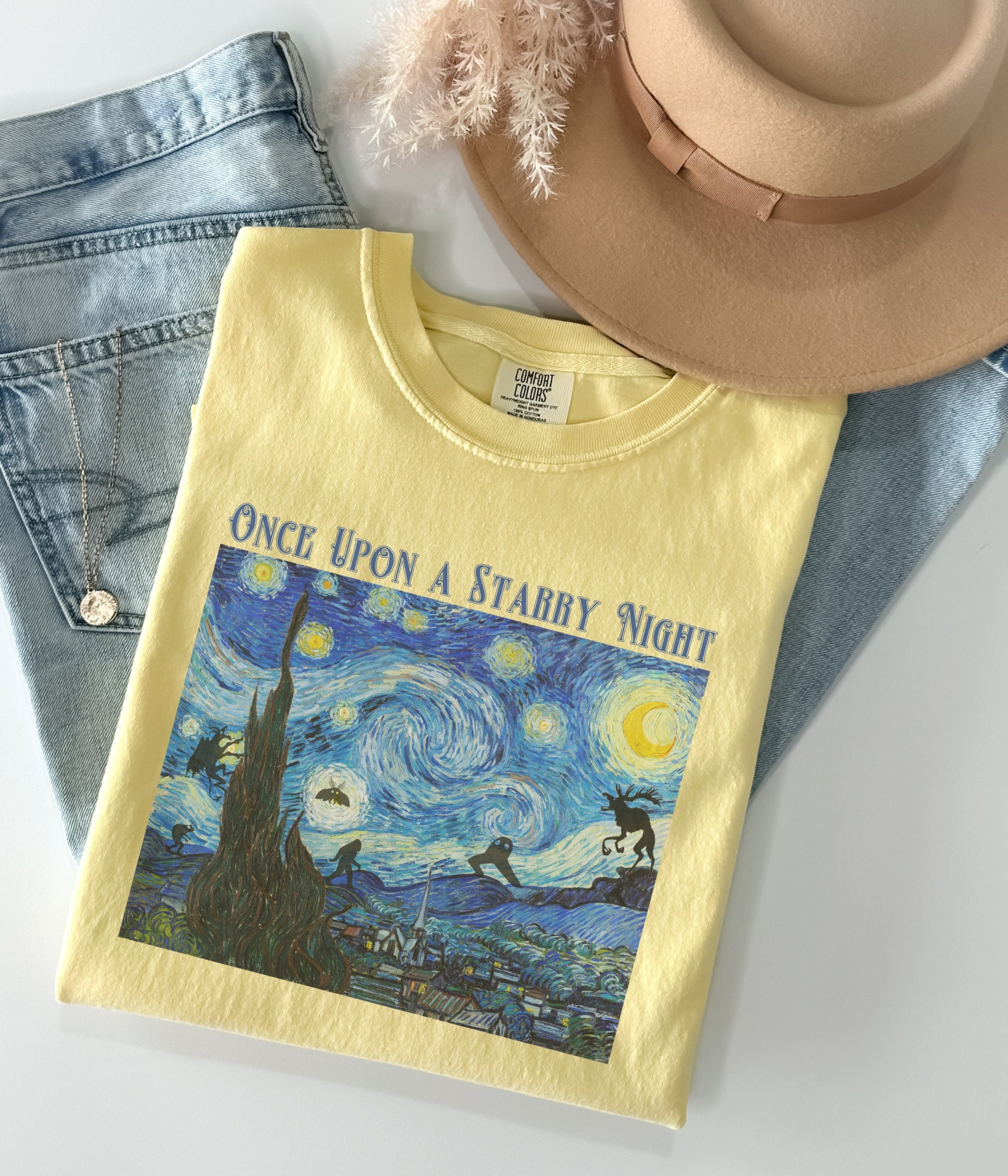 Starry Night Cryptids Comfort Colors Shirt, Cryptid Tshirt, Van Gogh ...