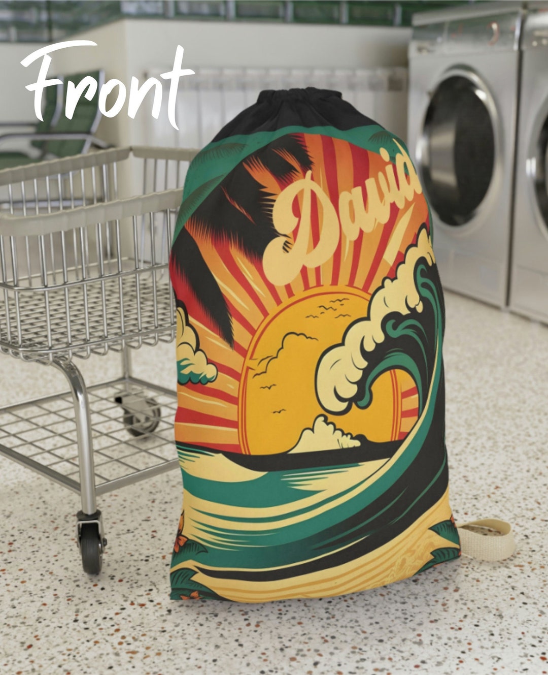 Personalized Retro Beach Two-sided Laundry Bag, Retro Merch, 80s Merch ...