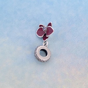 Purple Orchid Flower Dangle Charm,genuine S925 Sterling Silver Charm ...