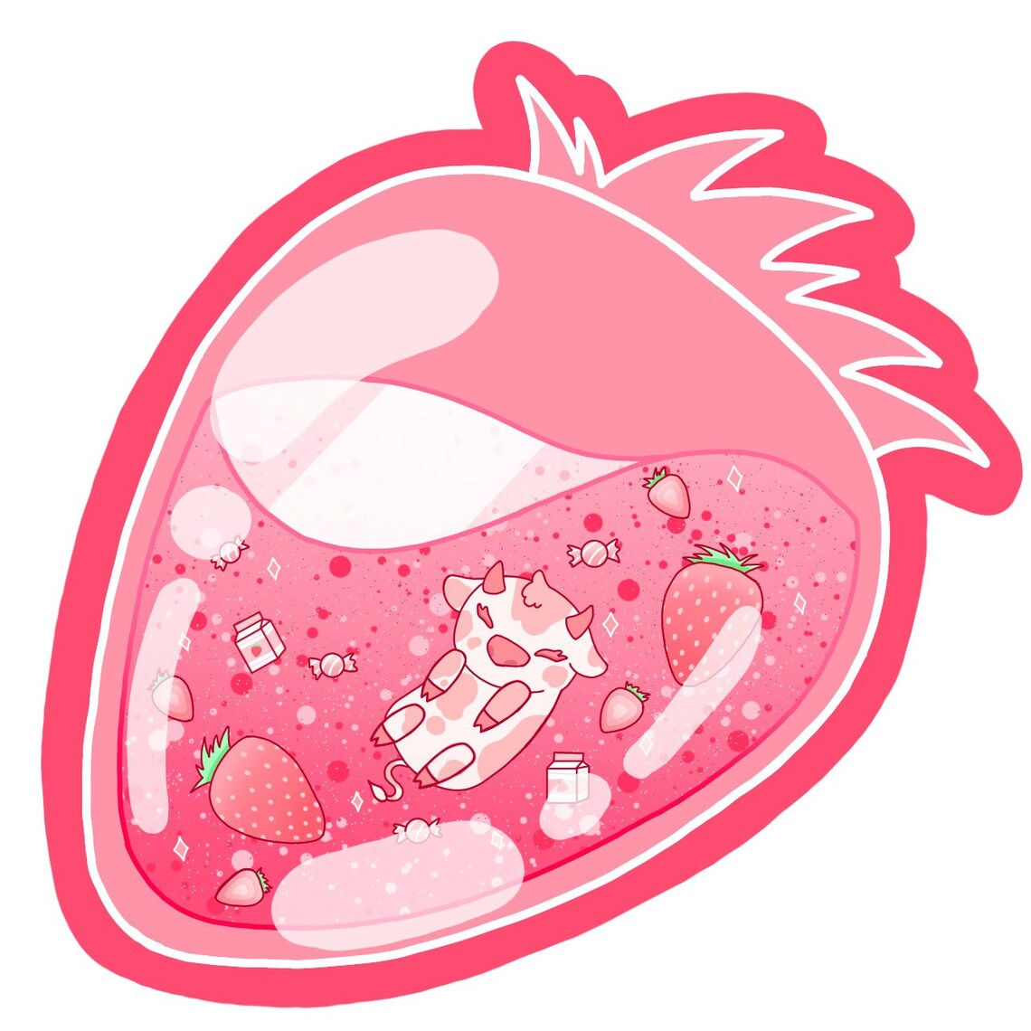 Strawberry Cow Glass Fruit Sticker - Etsy