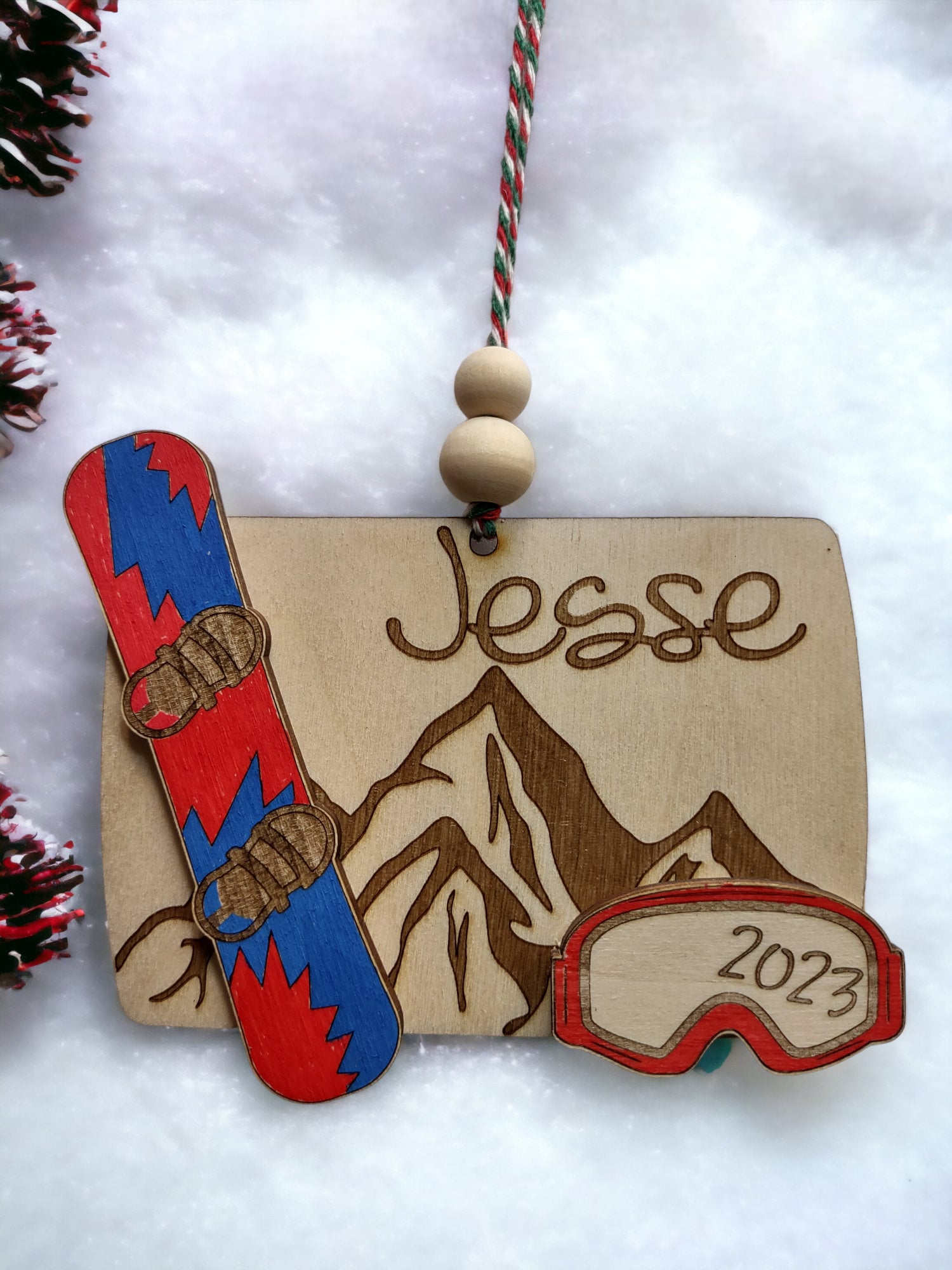 Personalized Ski Ornament, Snowboard, Snowshoe, Custom Colors and Text ...