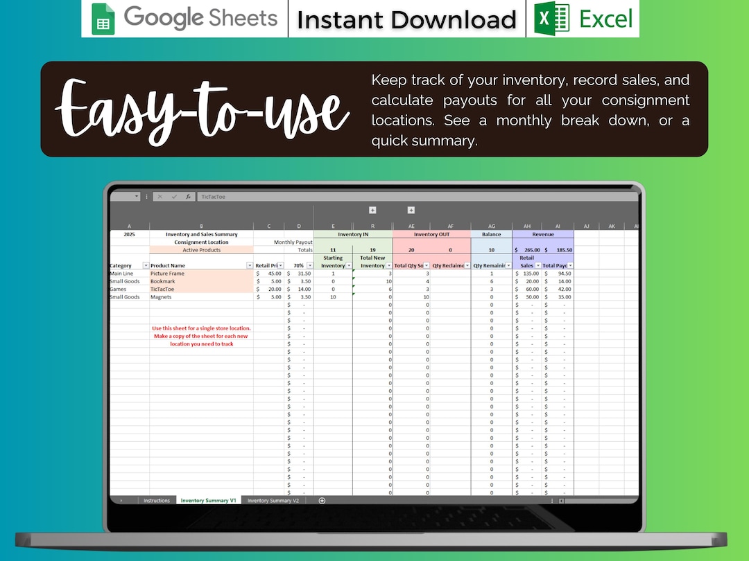 Consignor Inventory & Payout Tracking Template, Excel, Google Sheets ...