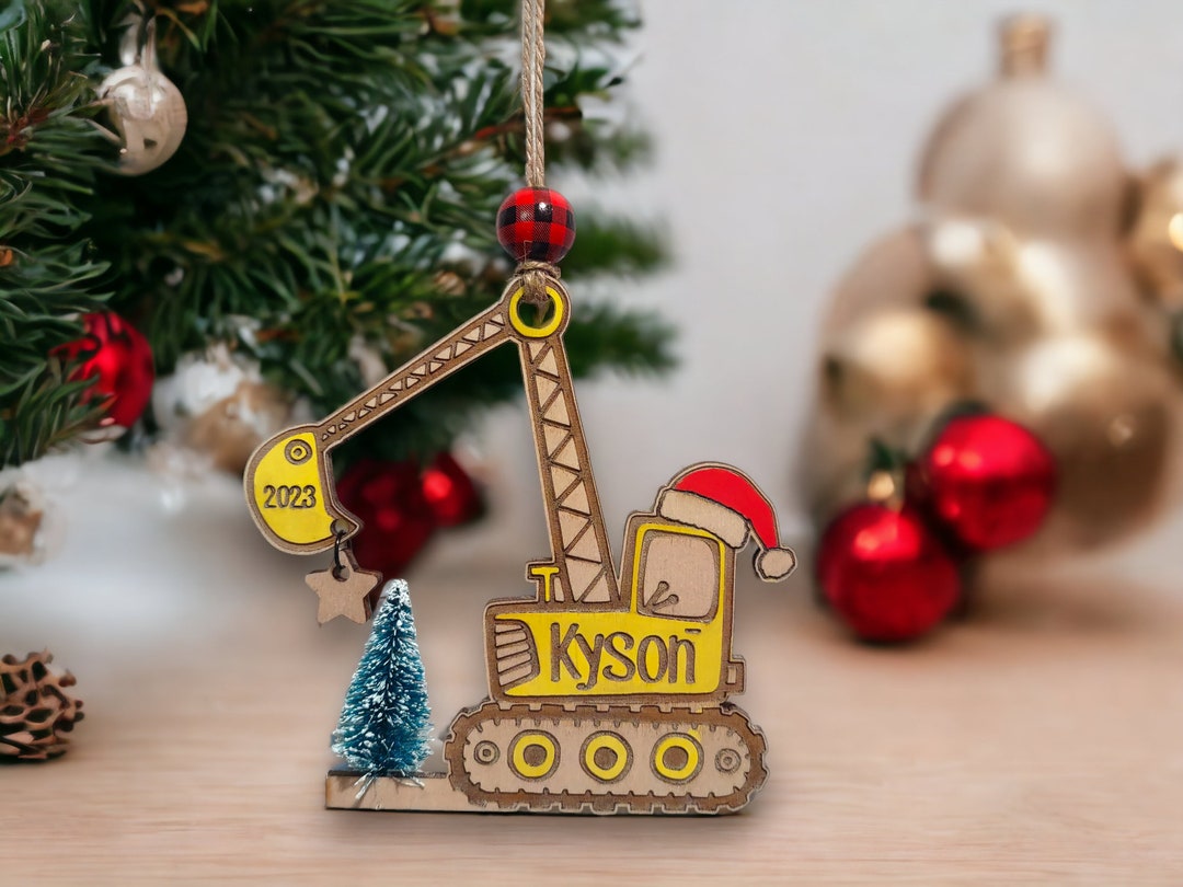 Personalized Excavator Ornament With 3d Tree, Construction Christmas ...