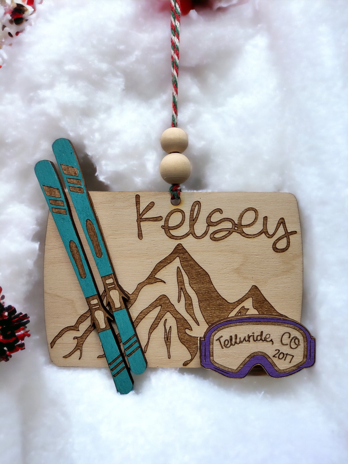 Personalized Ski Ornament, Snowboard, Snowshoe, Custom Colors and Text ...