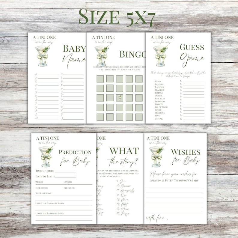 Tini ONE Baby Shower Games, Tiny is on the Way Olive Green Martini Baby ...