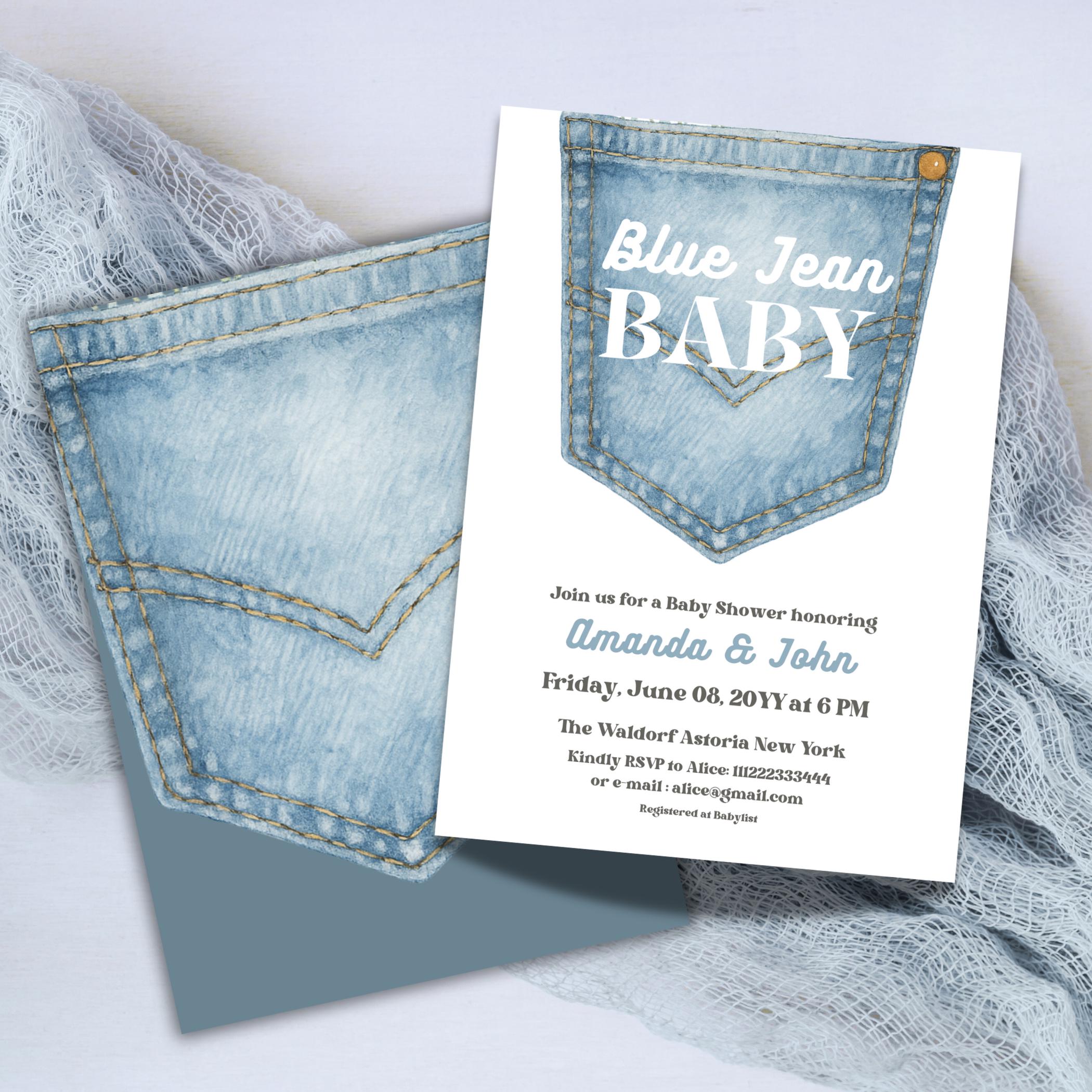 Blue Jean Baby Shower Invitation Boy Western Theme Party Template ...
