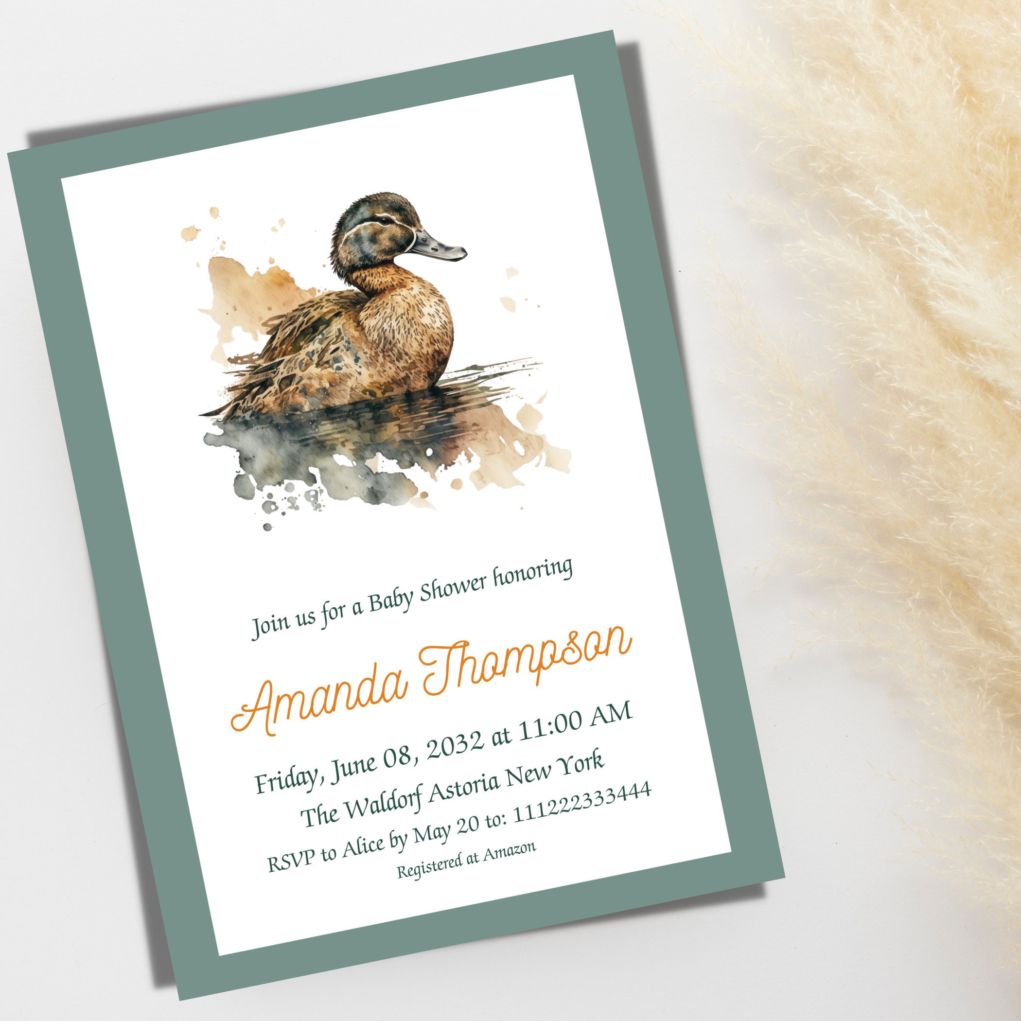 Editable Mallard Duck Baby Shower Invitation Bundle, Duck Hunting Girl ...