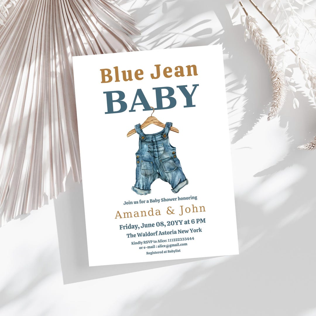 Blue Jean Baby Shower Invitation Template Digital Denim Baby Shower ...