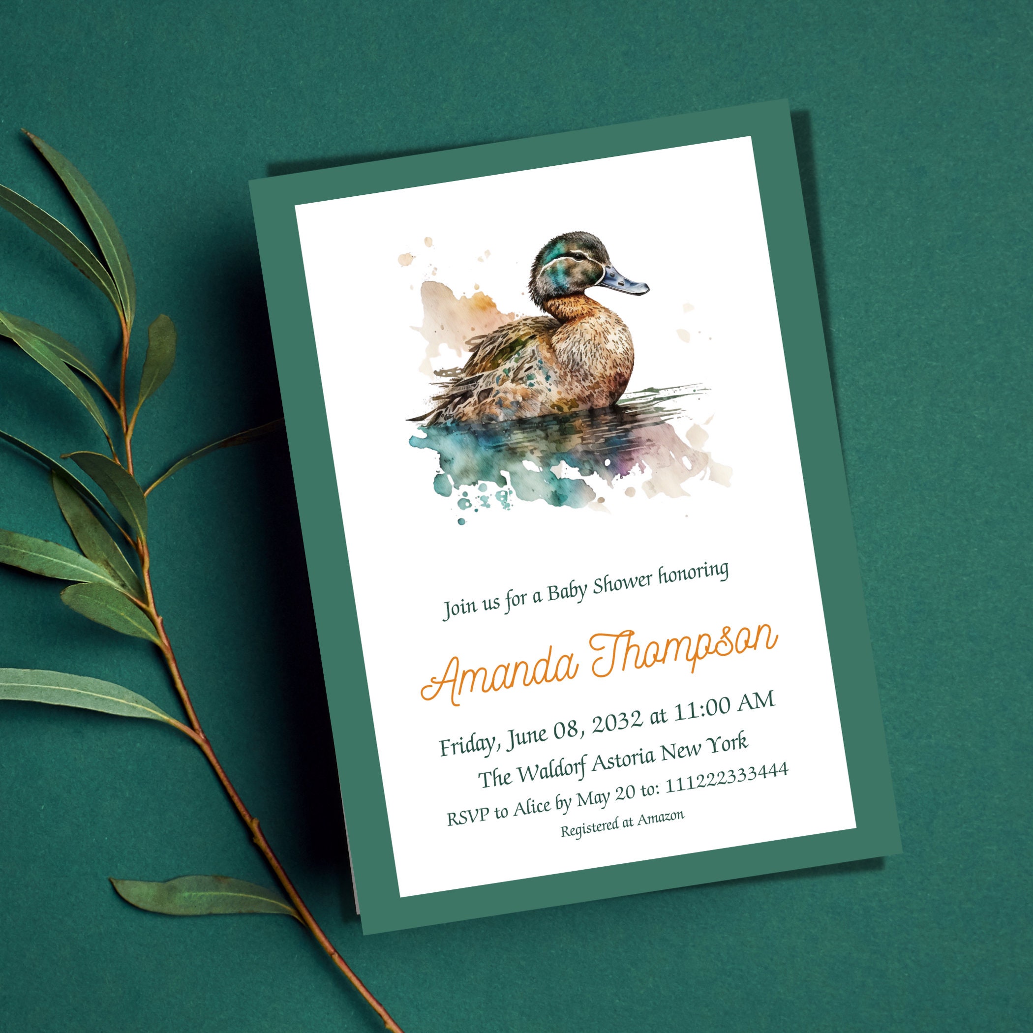 Mallard Duck Baby Shower Invitation Canva Template, Duck Hunting Baby ...