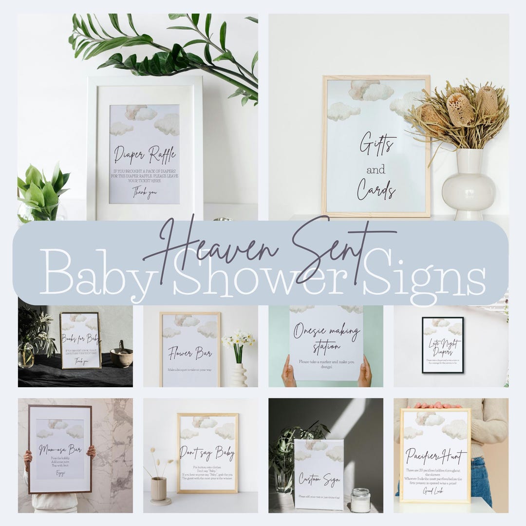 Heaven Sent Baby Shower Signs Bundle Templates Digital Poster Print ...