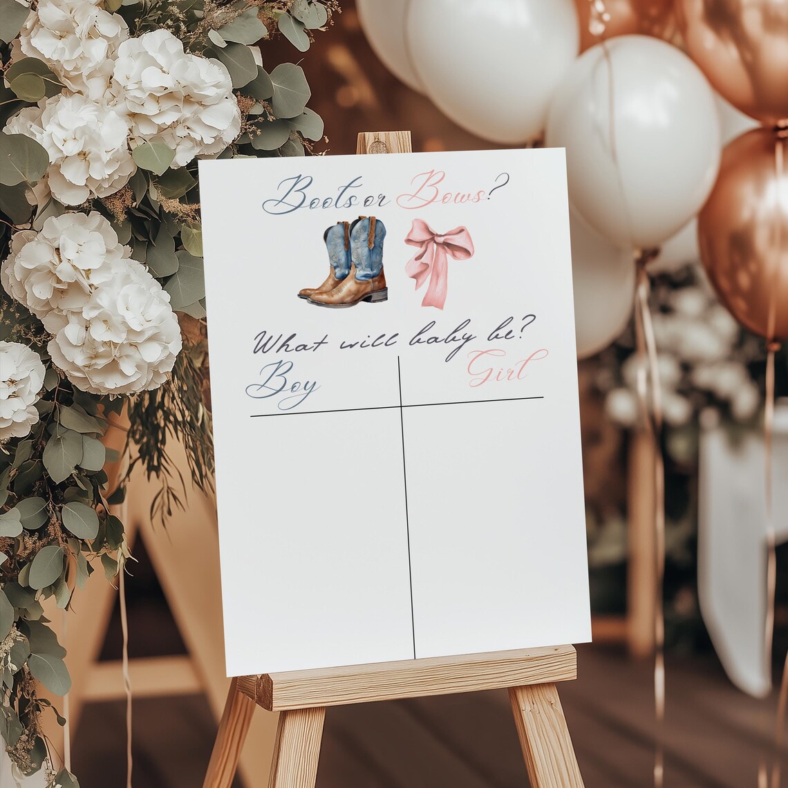 Boots or Bows Gender Reveal Voting Sign, He or She Gender Reveal Sing ...
