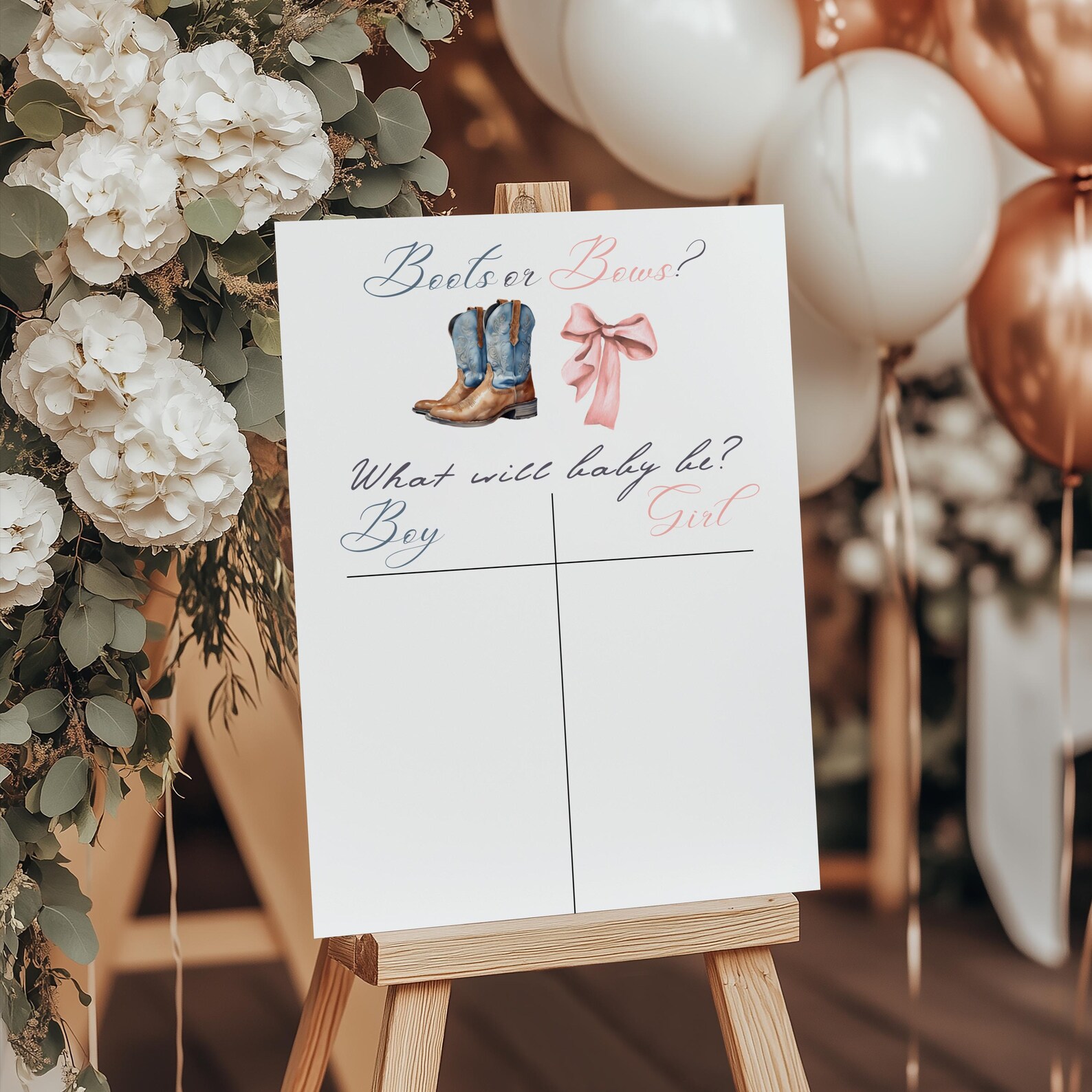 Boots or Bows Gender Reveal Voting Sign, He or She Gender Reveal Sing ...