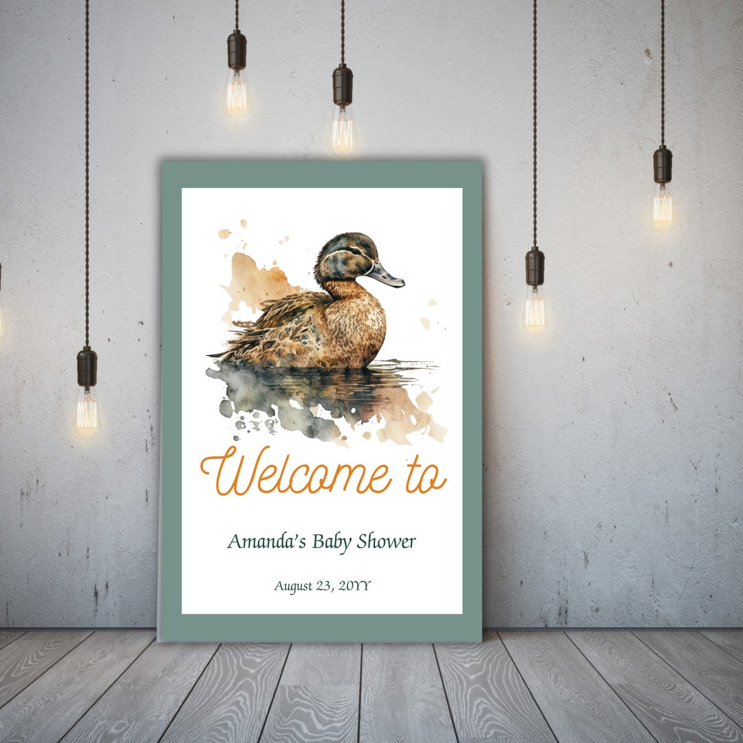 Editable Mallard Duck Baby Shower Welcome Sign Template, Duck Hunting ...