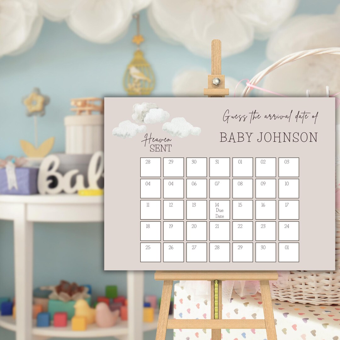 Heaven Sent Gender Reveal Due Date Sign Poster: Beige Cloud Neutral ...