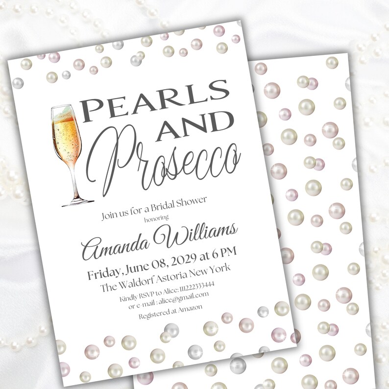 Retro Pearls and Prosecco Bridal Shower Invitation Editable Template ...