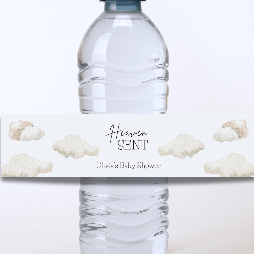 Heaven Sent Baby Shower Water Bottle Label Digital Template, Cloud Nine ...