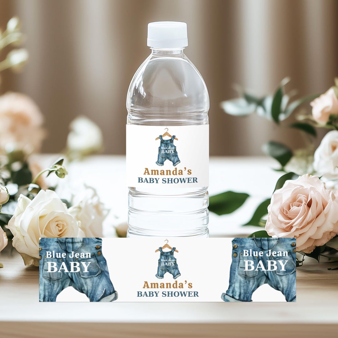 Blue Jean Baby Shower Water Bottle Label Boy Western Themed Party ...