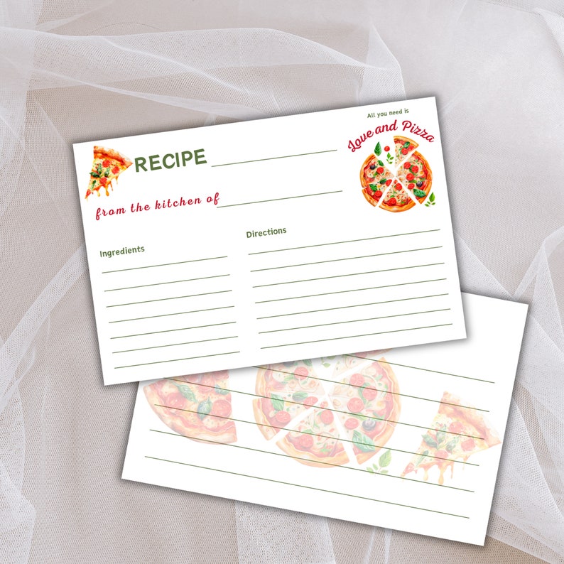 Love and Pizza Italian Bridal Shower Recipe Card, Italy Theme Canva ...
