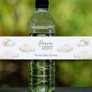 Heaven Sent Baby Shower Water Bottle Label Digital Template, Cloud Nine ...