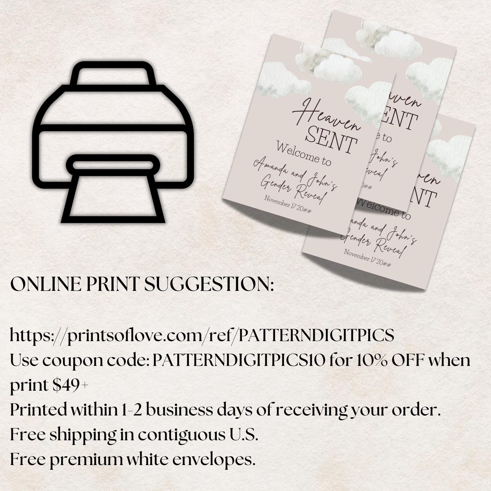 Heaven Sent Gender Reveal Welcome Sign: Beige Cloud Neutral Theme ...
