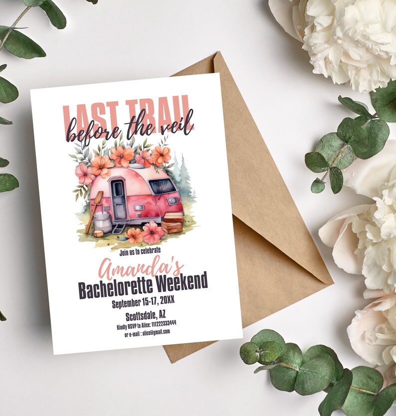 Glamping Invitation Cabin Bachelorette Party Weekend Itinerary Template ...