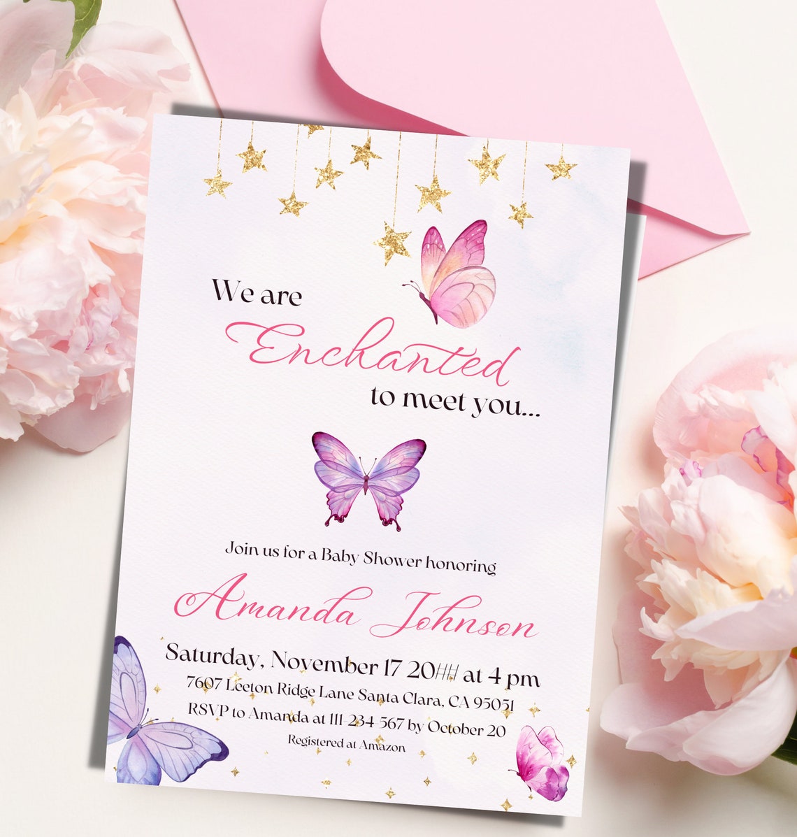 We Are Enchanted to Meet You Baby Shower Invite Editable Canva Template ...