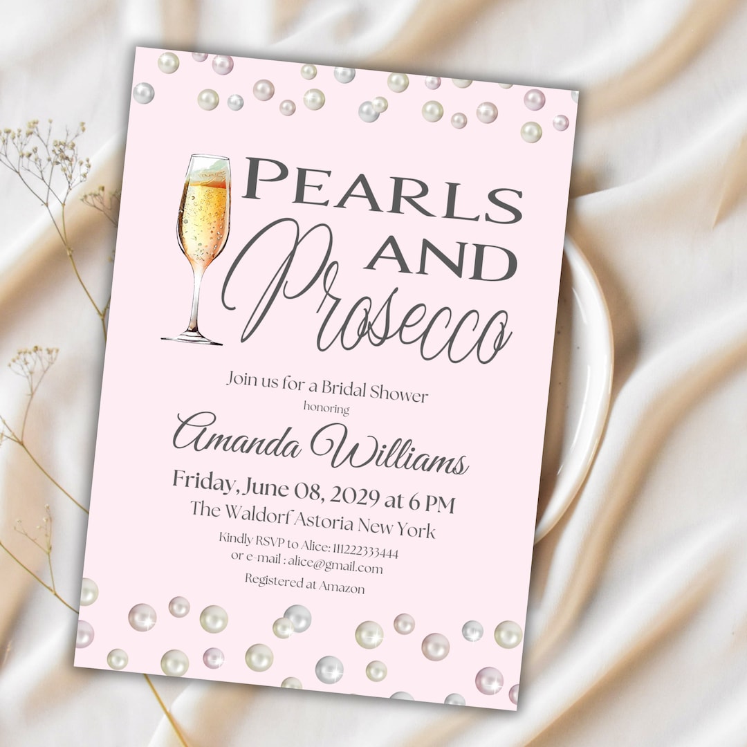 Pearls and Prosecco Pink Bridal Shower Invitation Editable Template ...