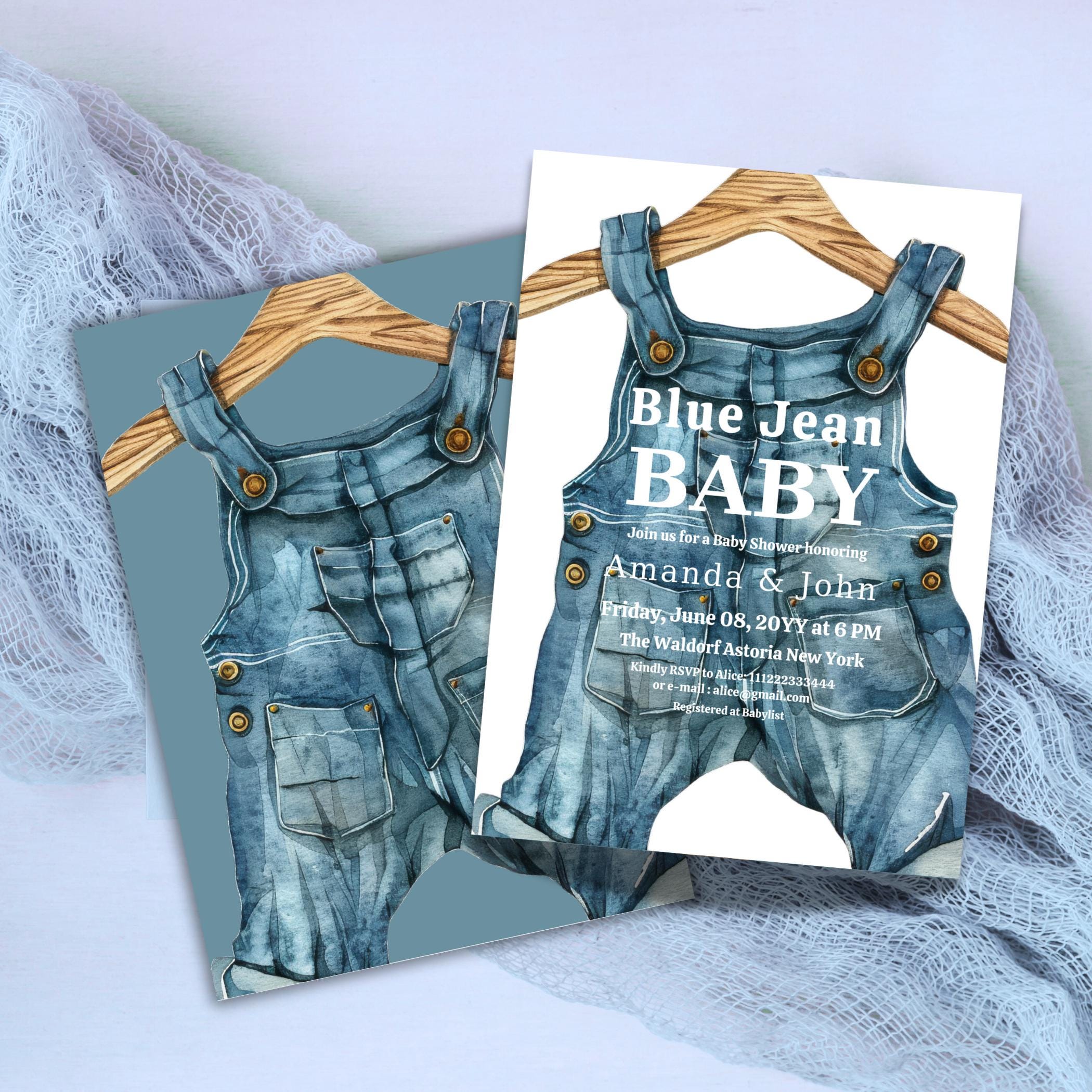 Blue Jean Baby Shower Invitation Boy Western Themed Party Template ...