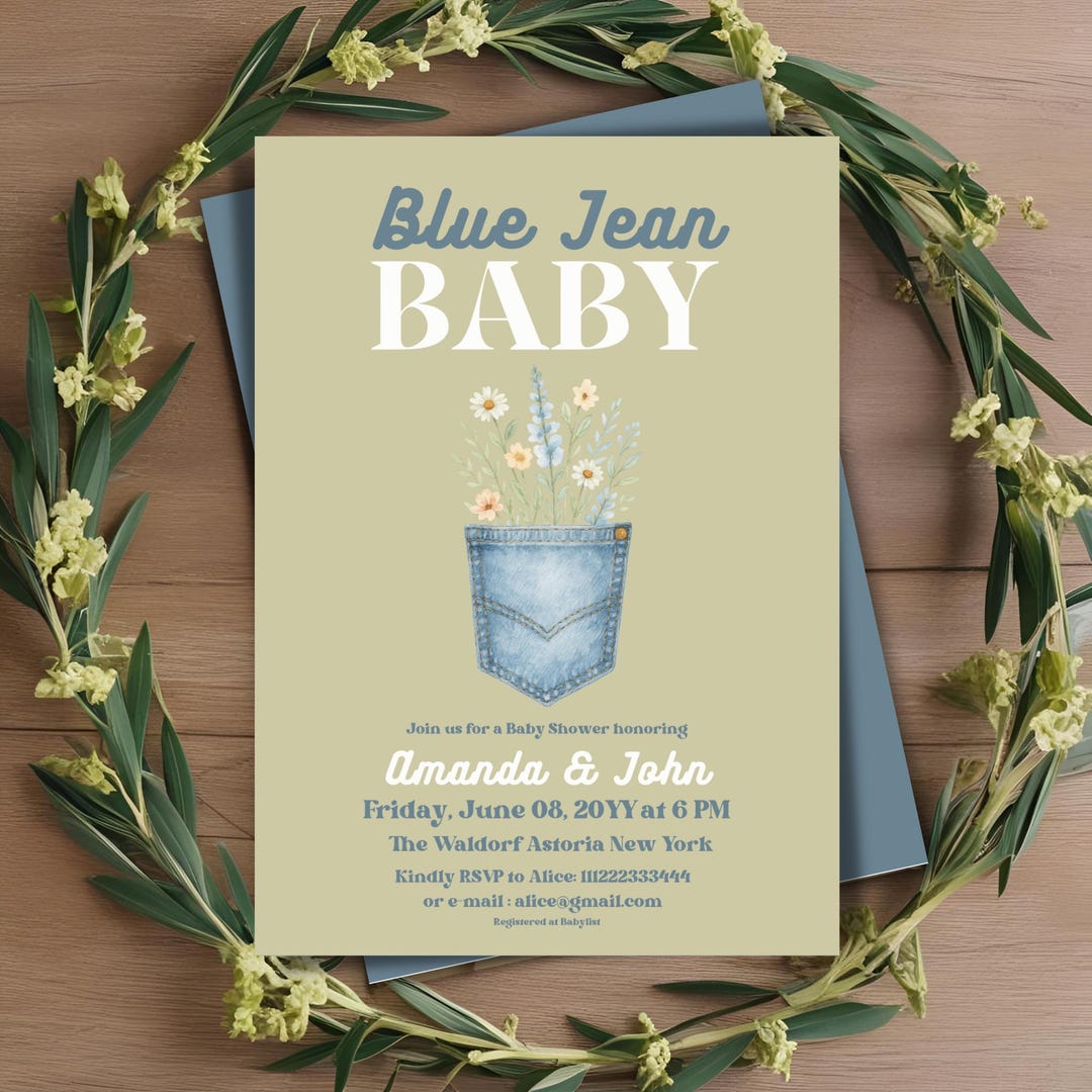 Denim Baby Shower Invitation Boy Western Theme Party Template Blue Jean ...