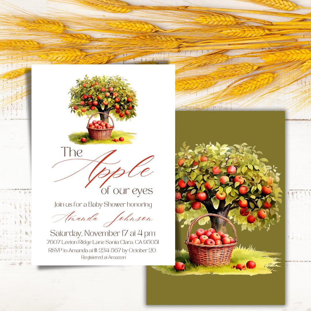Apple Baby Shower Invitation Template Autumn Apple of Our Eyes Baby ...