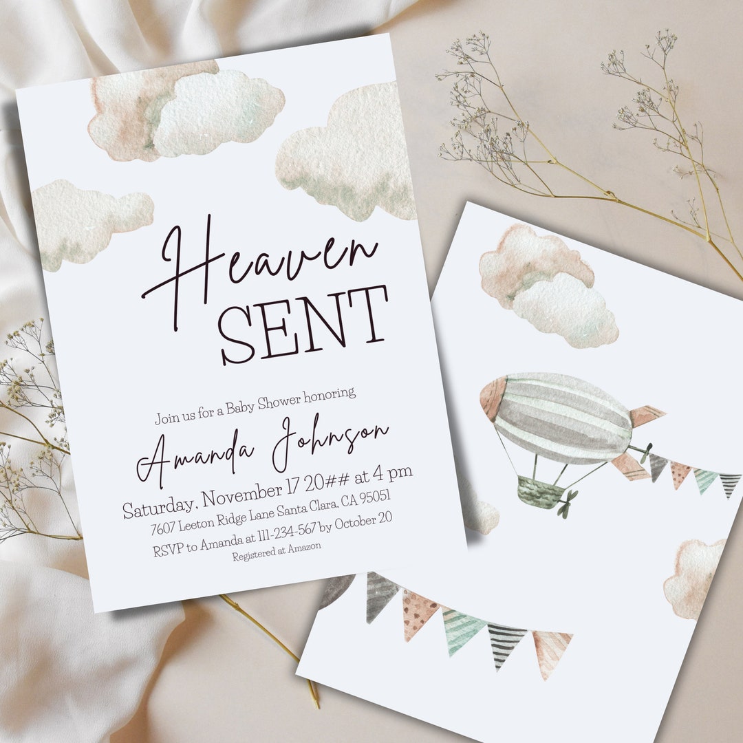 Heaven Sent Baby Shower Invitation Boy, Dreamy Blue Cloud 9 Invite ...