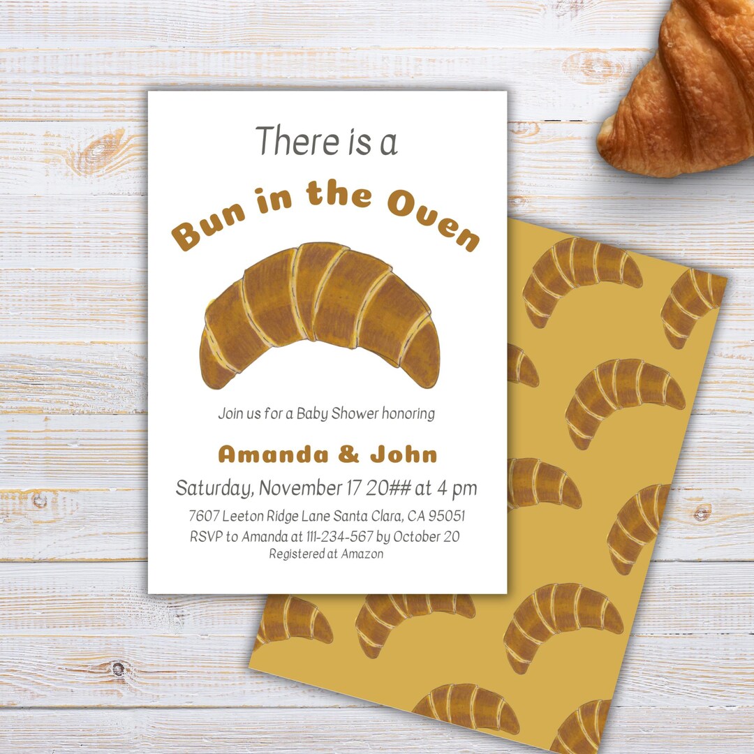 Bun in the Oven Baby Shower Invitation - Croissant Themed - Cute Bakery ...