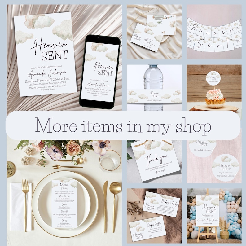 Heaven Sent Baby Shower Welcome Sign Digital Template, Cloud Nine Sky ...
