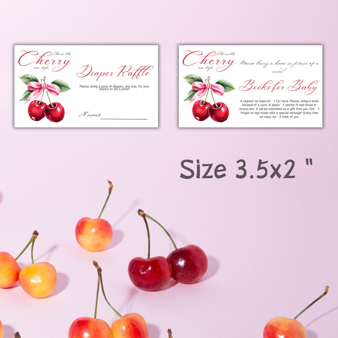 Cherry on Top Pink Bow Baby Shower Invitation Canva Template, Printable ...